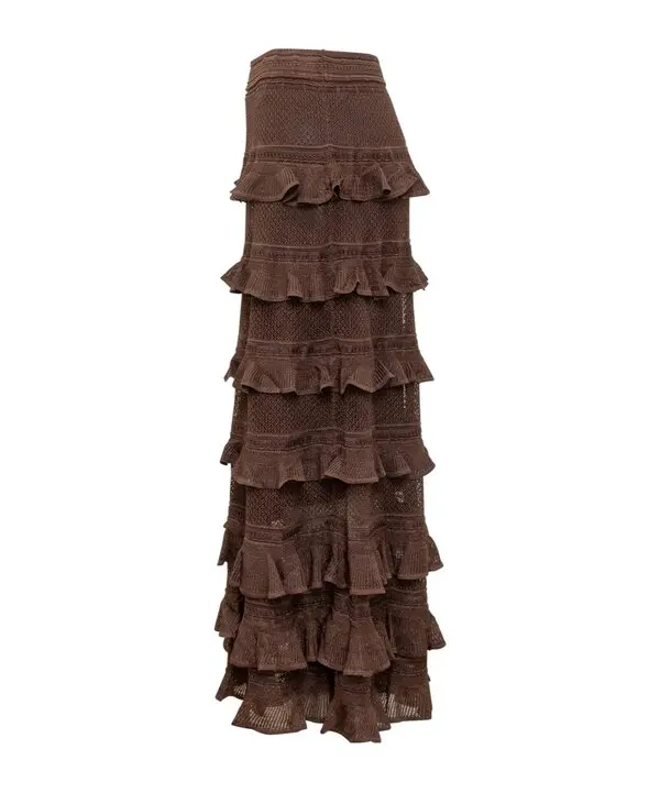 Zimmermann Ruffled Knitted Long Skirt - Brown