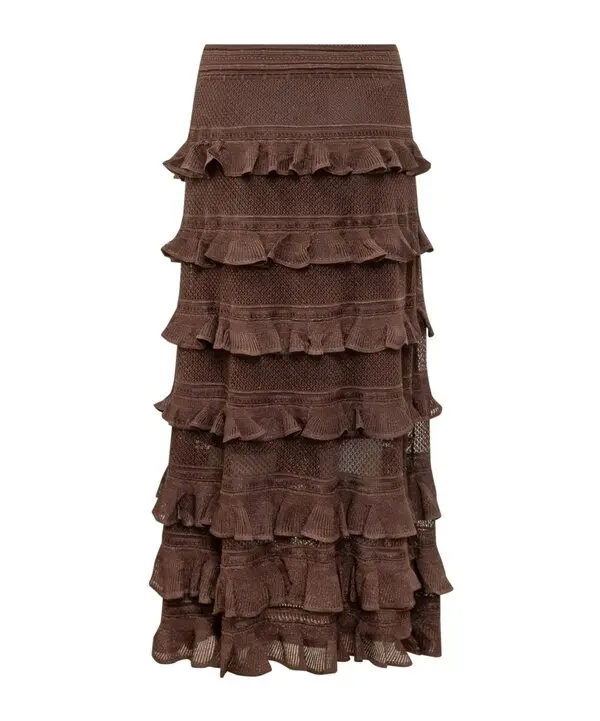 Zimmermann Ruffled Knitted Long Skirt - Brown