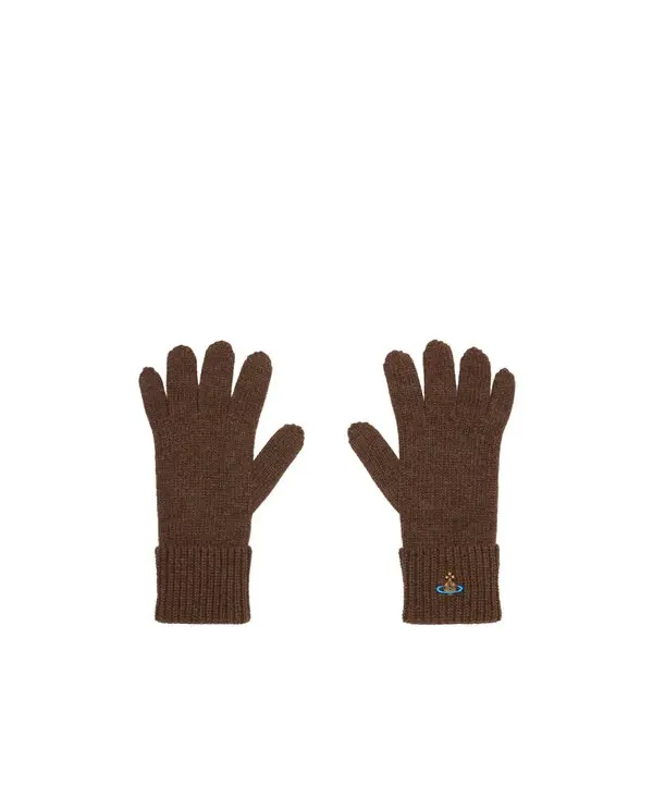 VIVIENNE WESTWOOD Knitted Gloves With Logo Embroidery - Brown