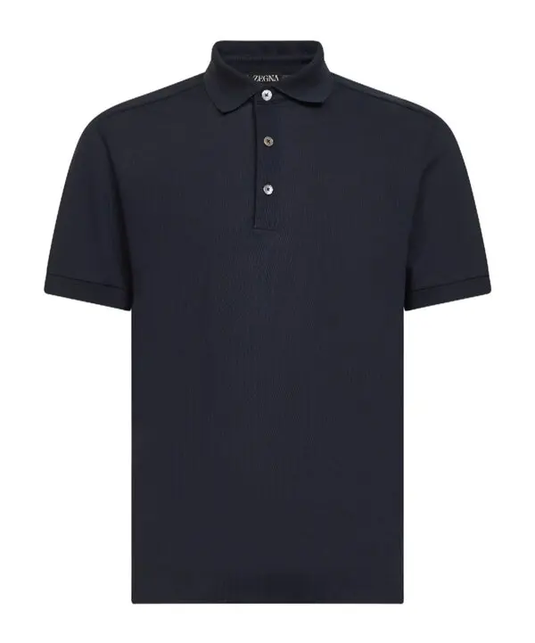 Zegna Ribbed Knit Polo Shirt - Black
