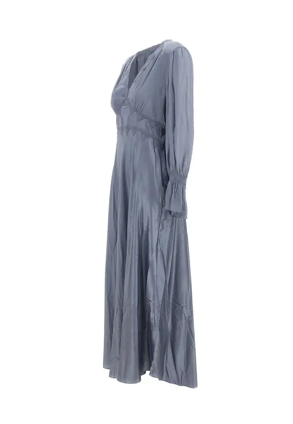 Rixo Arlena Embroidered V-neck Midi Dress - Gray