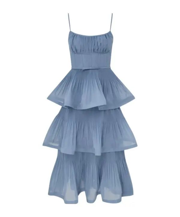 Zimmermann Pleated Tiered Midi Dress - Dark Blue