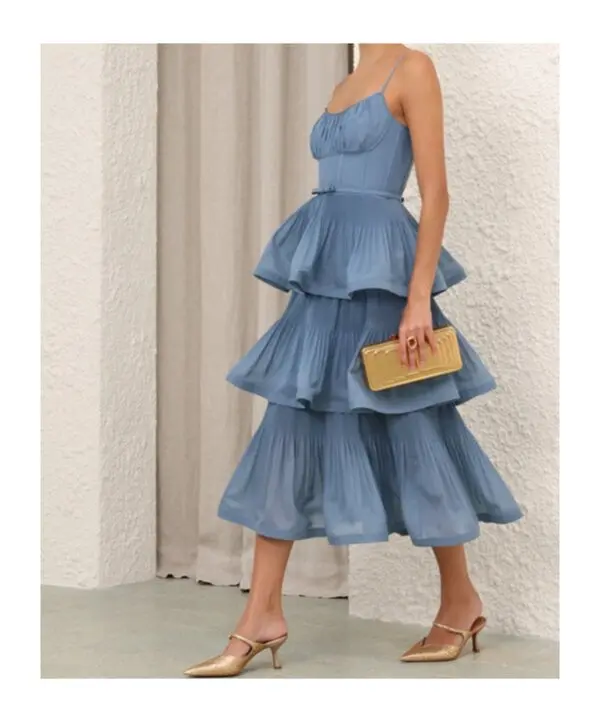 Zimmermann Pleated Tiered Midi Dress