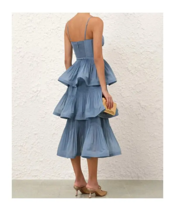 Zimmermann Pleated Tiered Midi Dress