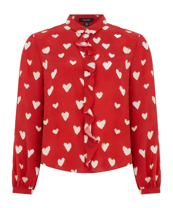 R13 Ruffled Heart Print Shirt