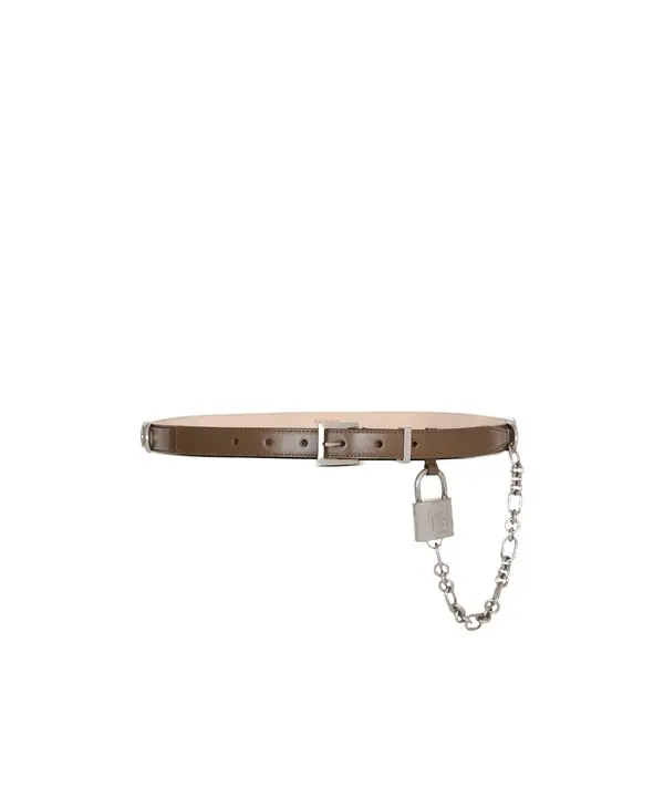 Balmain Sync Narrow Leather Belt - Khaki