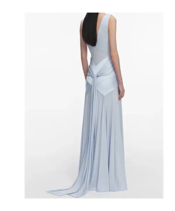 SELF-PORTRAIT Sleeveless V-neck Satin Maxi Dress