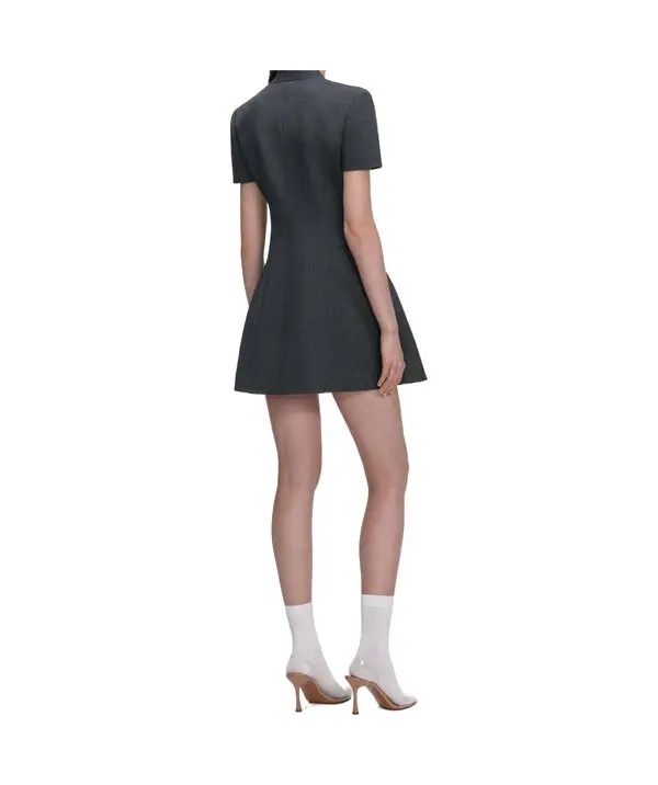 SELF-PORTRAIT Wool Button-up Mini Dress With Brooch Accent