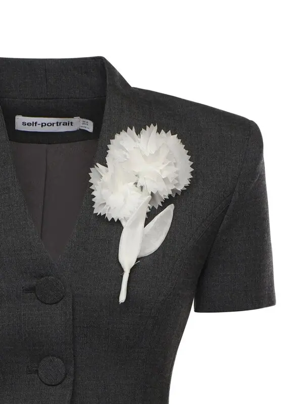 SELF-PORTRAIT Wool Button-up Mini Dress With Brooch Accent