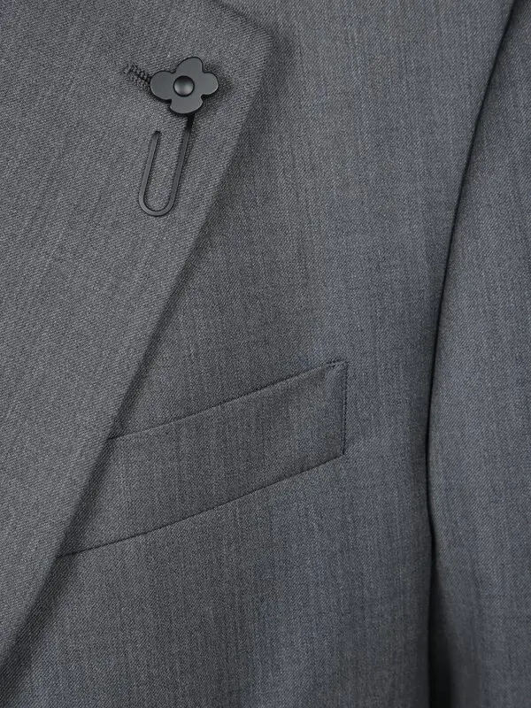 LARDINI Floral Lapel Pin Twill Jacket - Black