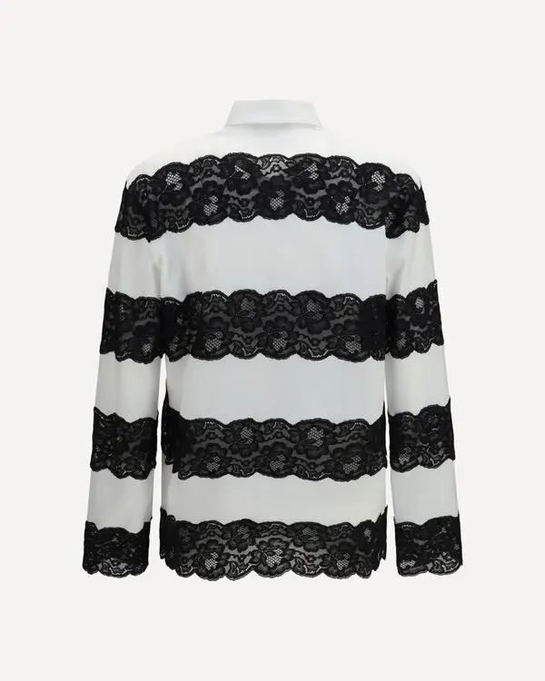 Dolce & Gabbana Long Sleeve Lace Trim Polo Top
