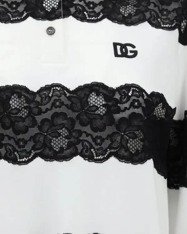 Dolce & Gabbana Long Sleeve Lace Trim Polo Top