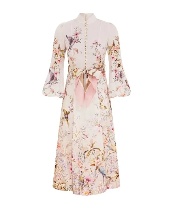 Zimmermann Rebellion Cream Linen Long Dress - Pink