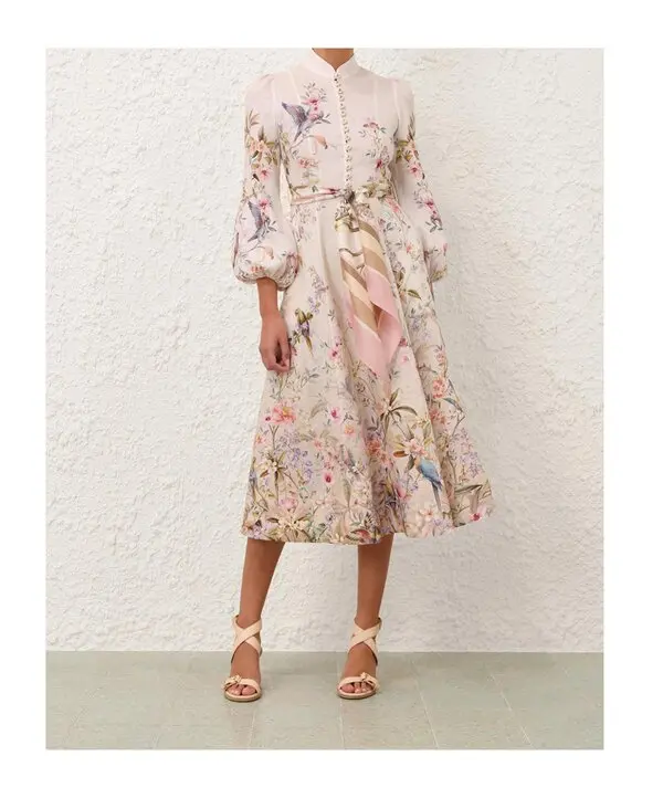 Zimmermann Rebellion Cream Linen Long Dress - Pink