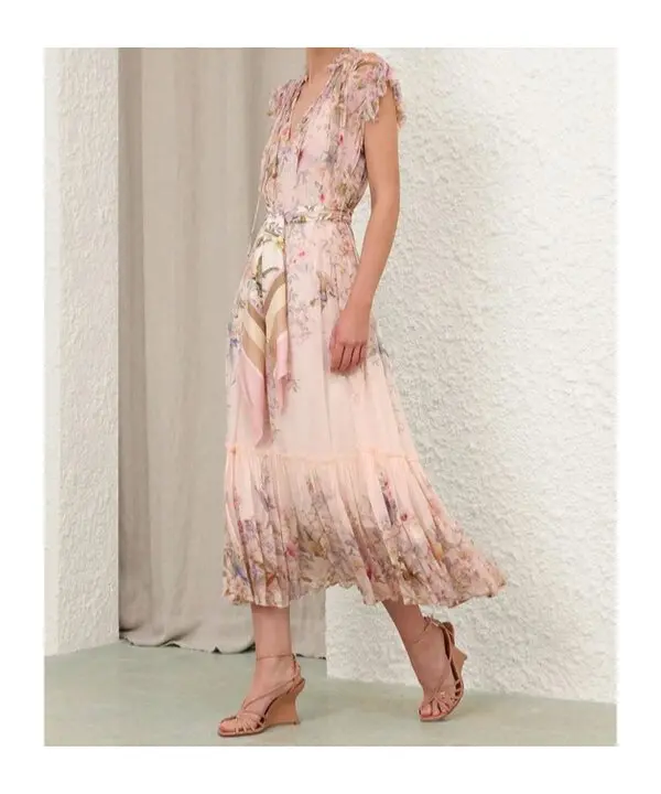 Zimmermann Rebellion Flutter Midi Dress - Nude