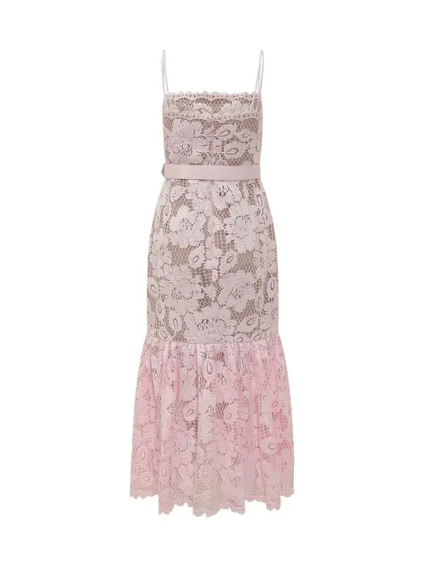SELF-PORTRAIT Crochet Lace Belted Midi Dress