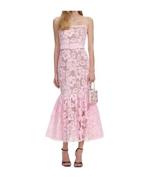 SELF-PORTRAIT Crochet Lace Belted Midi Dress