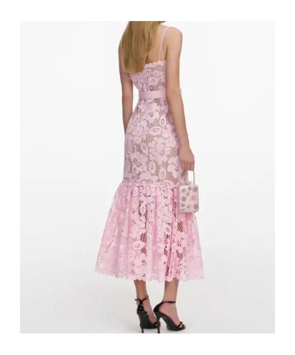 SELF-PORTRAIT Crochet Lace Belted Midi Dress