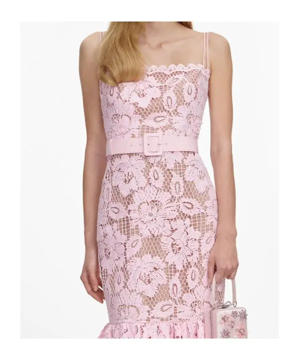 SELF-PORTRAIT Crochet Lace Belted Midi Dress