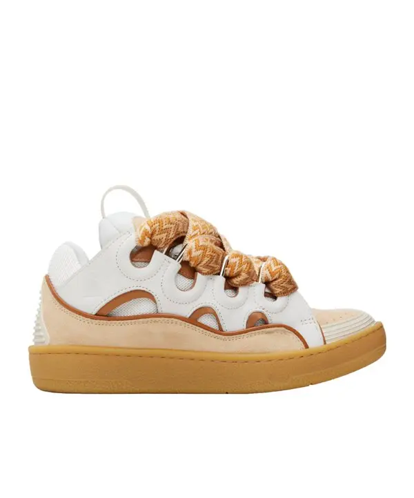 LANVIN Curb Leather Sneakers - Bright White/honey