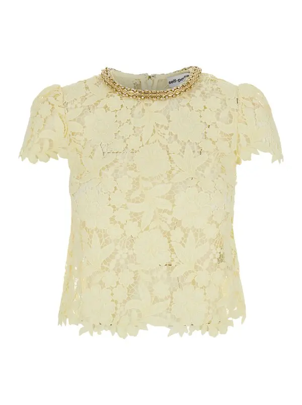 SELF-PORTRAIT Embellished Floral Lace Top - Yellow