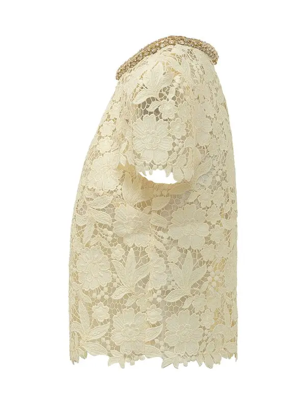 SELF-PORTRAIT Embellished Floral Lace Top