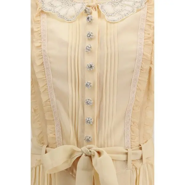 SELF-PORTRAIT Pleated Georgette Mini Dress With Jeweled Collar - Nude
