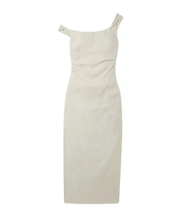 SIR. Twisted Gathered Linen Midi Dress - Off White