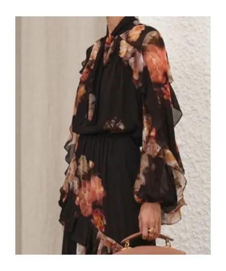 Zimmermann Floral Print Blouse With Self-covered Necktie And Frill Detailing