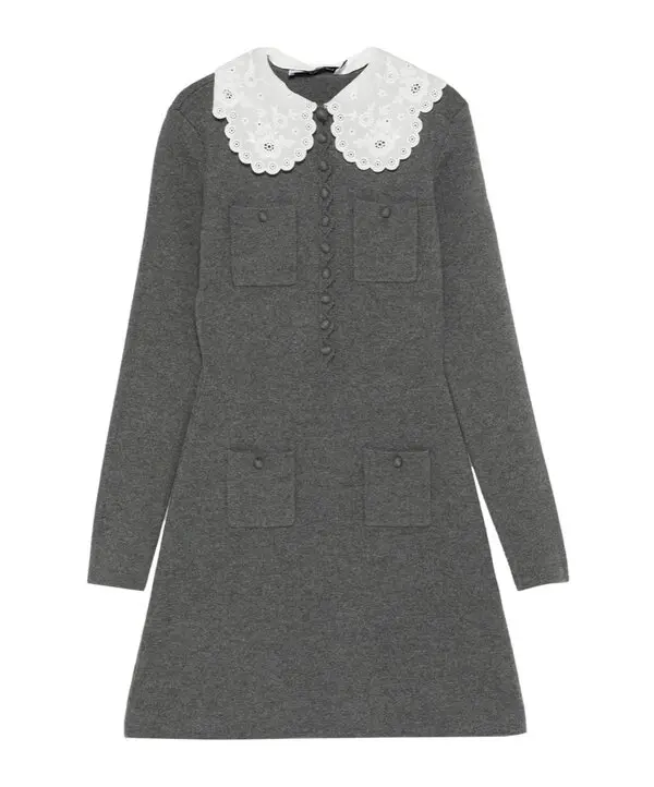 SELF-PORTRAIT Knitted Dress With Contrast Collar