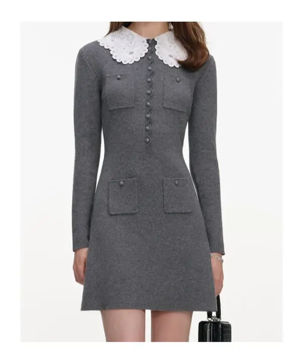 SELF-PORTRAIT Knitted Dress With Contrast Collar