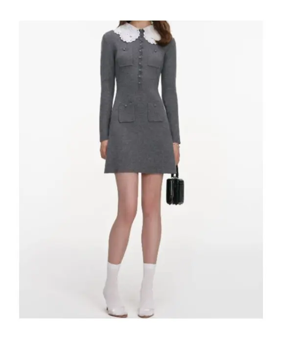 SELF-PORTRAIT Knitted Dress With Contrast Collar