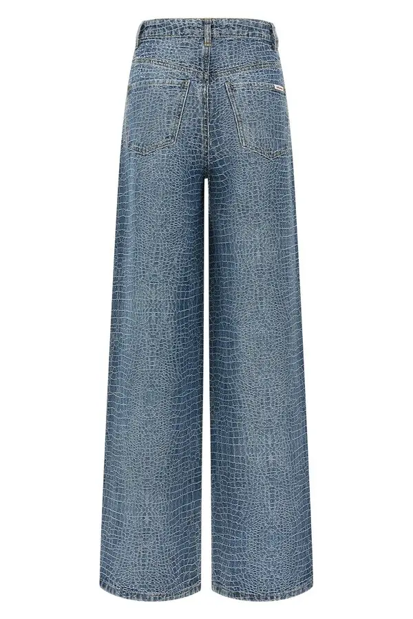 SELF-PORTRAIT Embellished Embossed Wide Leg Jeans