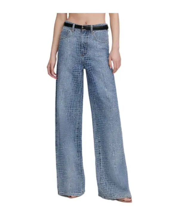SELF-PORTRAIT Embellished Embossed Wide Leg Jeans