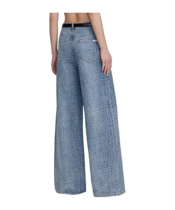 SELF-PORTRAIT Embellished Embossed Wide Leg Jeans