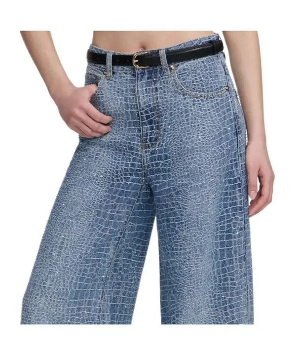 SELF-PORTRAIT Embellished Embossed Wide Leg Jeans