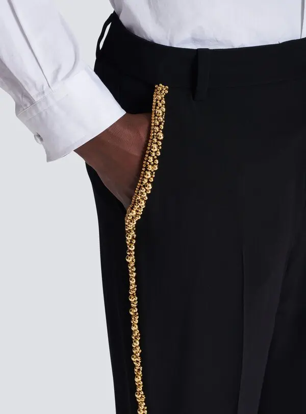 Balmain Embroidered Crepe Tailored Trousers
