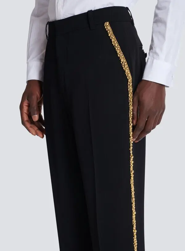 Balmain Embroidered Crepe Tailored Trousers