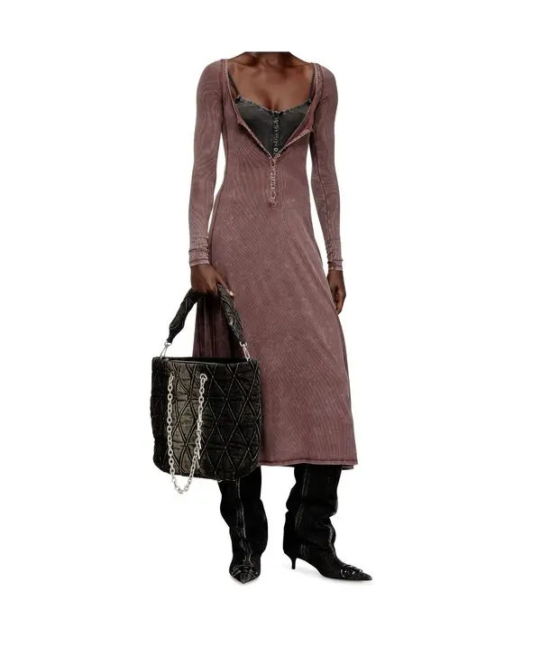 DIESEL® Ribbed Buttoned Midi Dress - Pink
