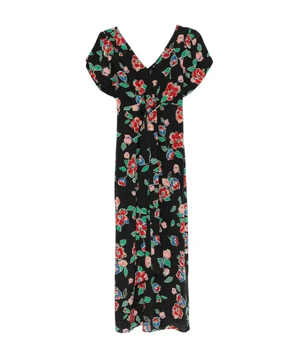Rixo Printed V-neck Short Sleeve Maxi Dress