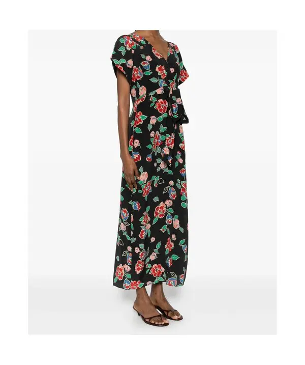 Rixo Printed V-neck Short Sleeve Maxi Dress
