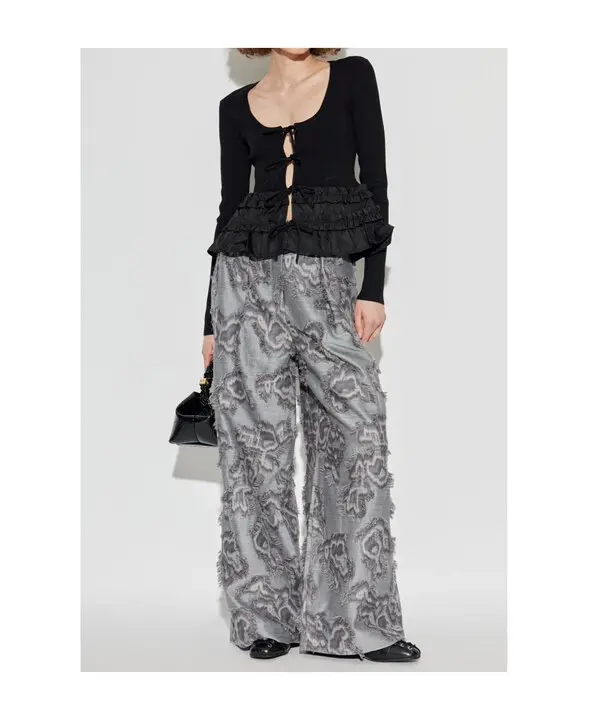 GANNI Printed Wide-leg Trousers