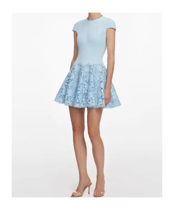 SELF-PORTRAIT Lace Panel Mini Dress - Blue