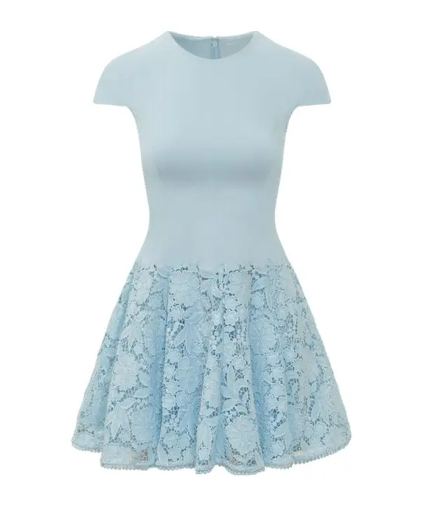 SELF-PORTRAIT Lace Panel Mini Dress - Blue