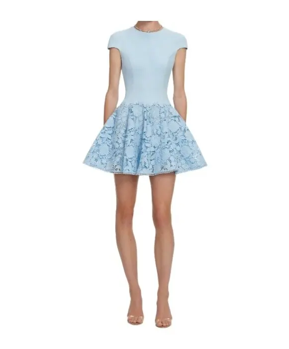 SELF-PORTRAIT Lace Panel Mini Dress - Blue