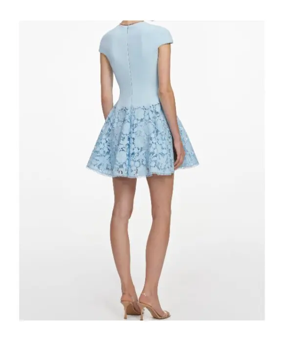 SELF-PORTRAIT Lace Panel Mini Dress - Blue