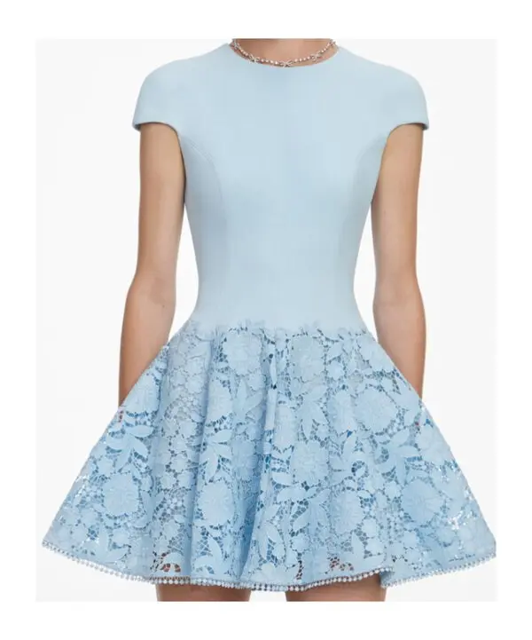 SELF-PORTRAIT Lace Panel Mini Dress - Blue