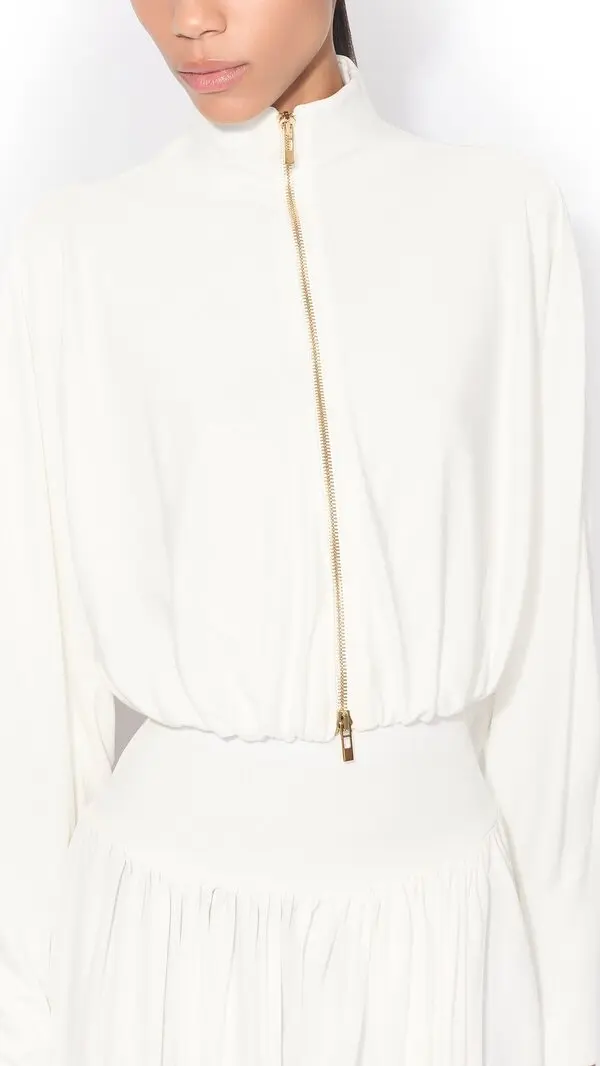 Alaïa High-neck Zip-up Jacket With Pleated Hem