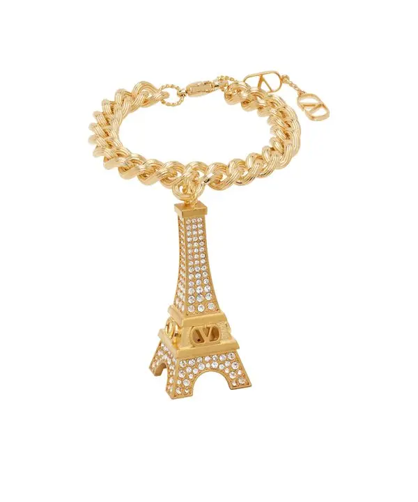 Valentino Garavani Tower Charm Bracelet With Crystal Details - Oro/antique Brass