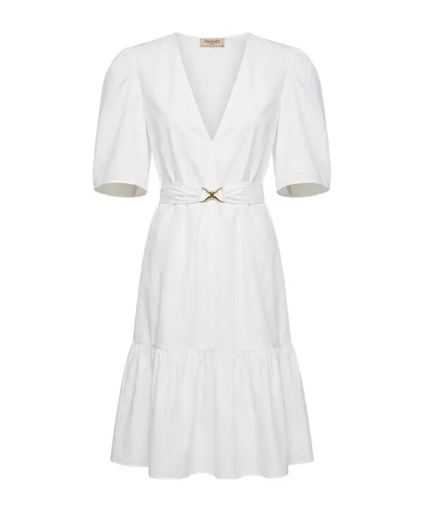 TWINSET Belted Tiered Mini Dress - White